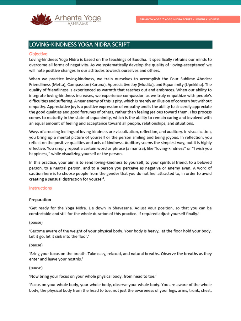 Loving Kindness Yoga Nidra Script | PDF