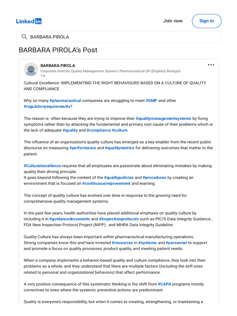 BARBARA PIROLA On LinkedIn #Pharmaceutical #GMP # | PDF | Quality ...