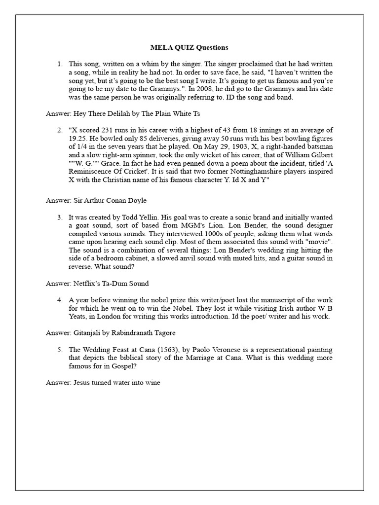 MELA QUIZ Questions | PDF
