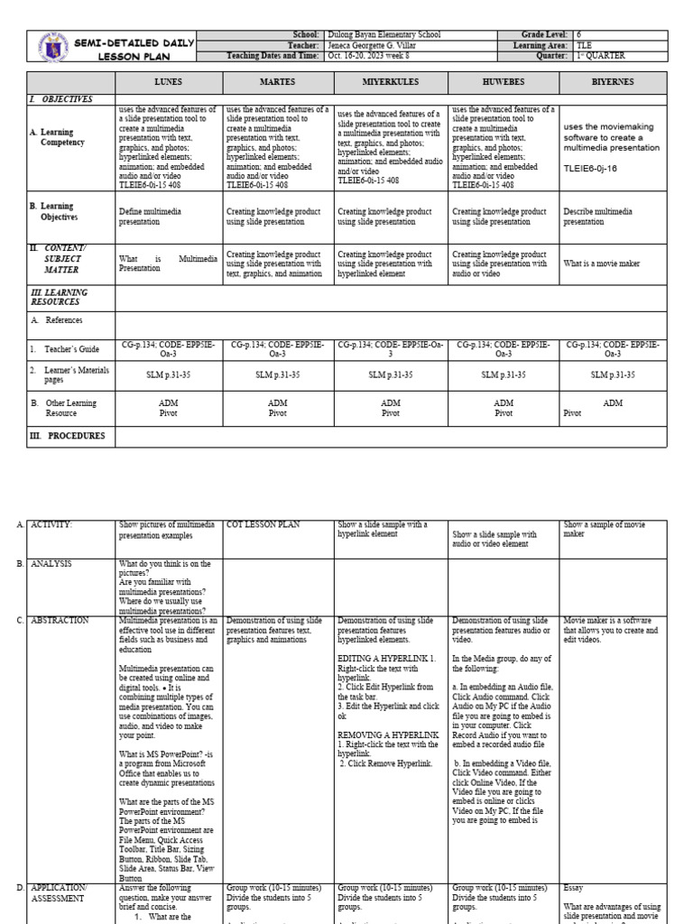 Tle 6 Ict Week 8 DLL | PDF | Multimedia | Software