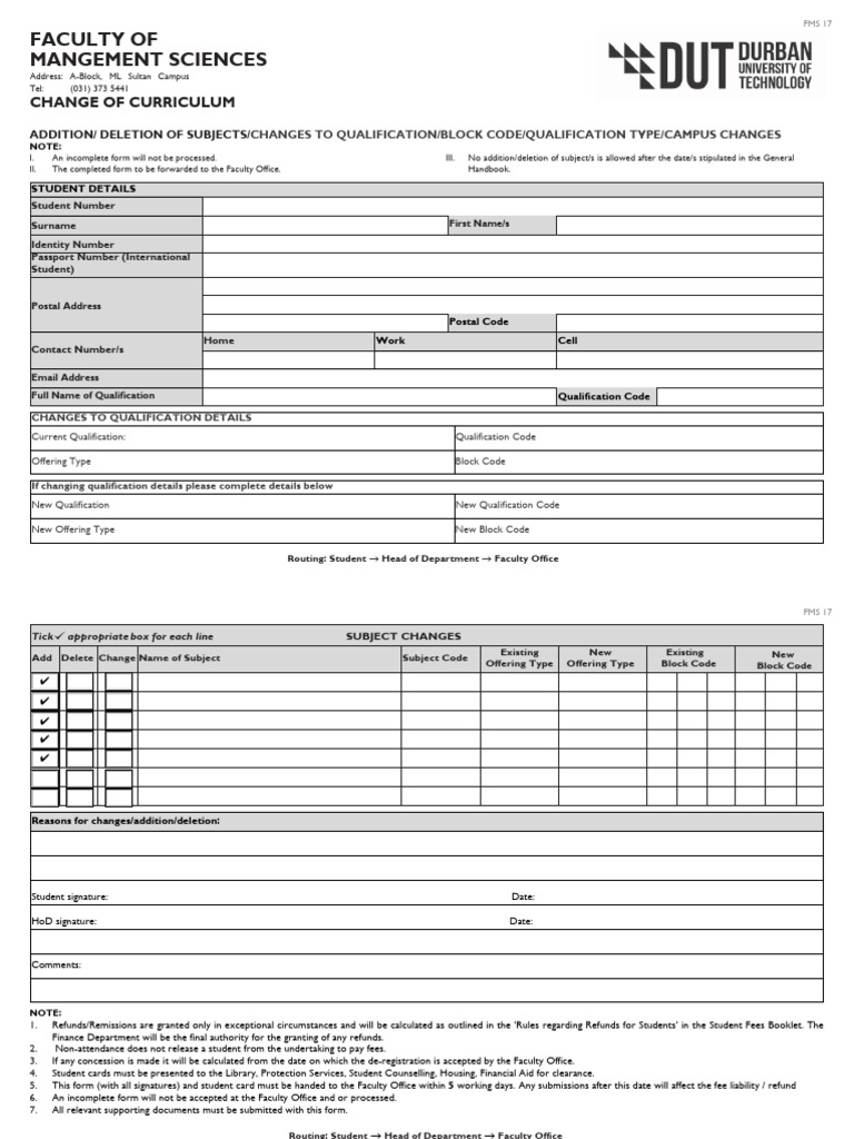Curriculum Change Request Form FMS 17 | PDF