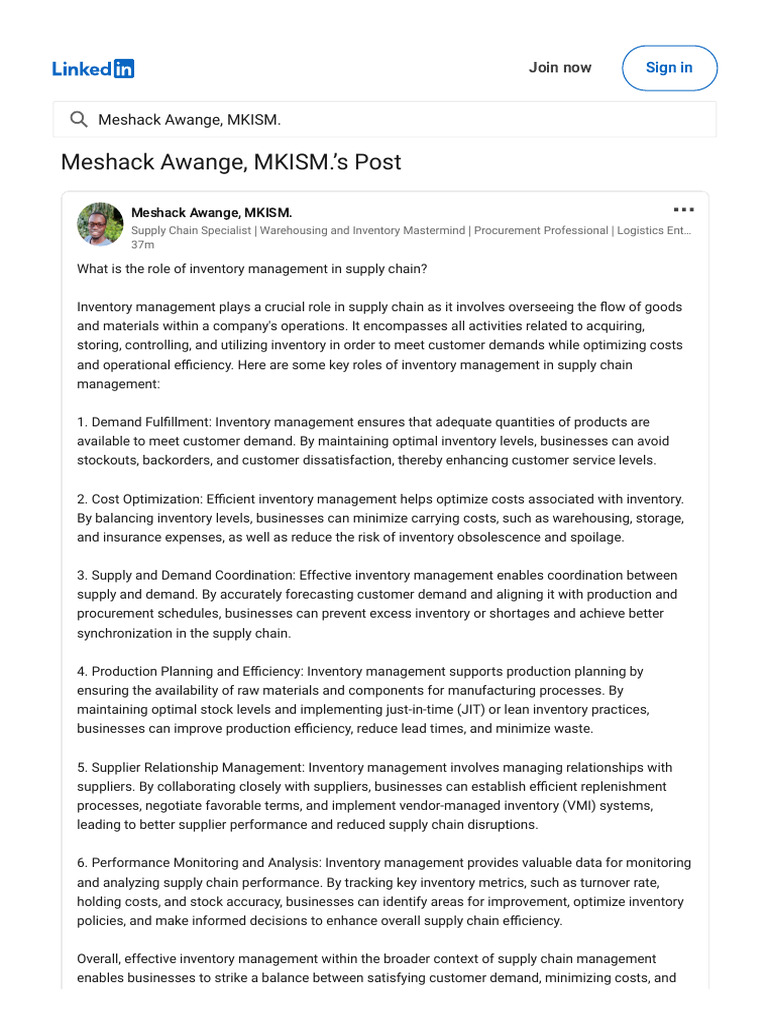 Meshack Awange, MKISM. On LinkedIn #Inventorymana | PDF | Inventory ...