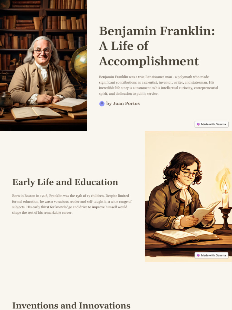 Benjamin Franklin A Life of Accomplishment | PDF | Benjamin Franklin ...