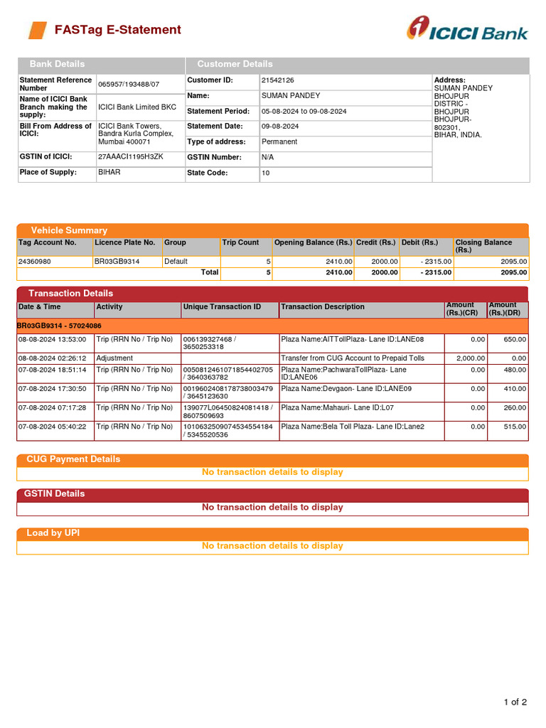 FASTag Statement-17 | PDF | Debits And Credits | Money