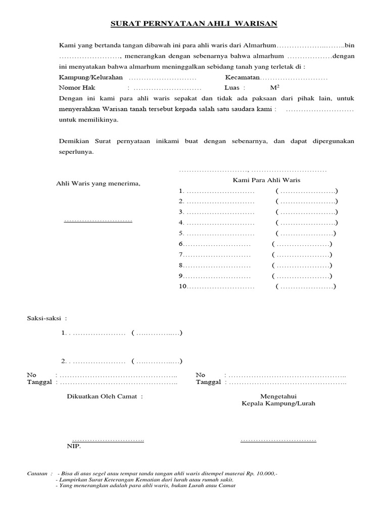 Blangko Surat Kewarisan | PDF