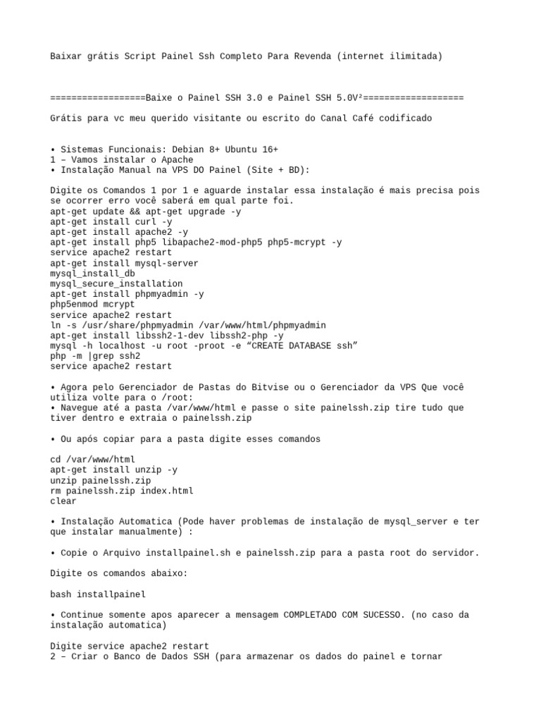 Baixe o Painel SSH 3.0 e Painel SSH 5.0V | PDF | Servidor (informática) | Cápsula segura