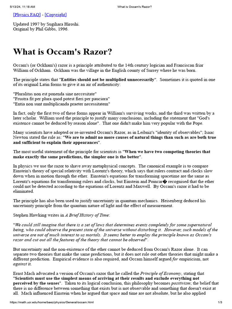 Newton and Hawking - What Is Occam's Razor | PDF | Occam's Razor | Science
