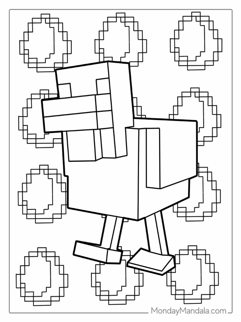 Simple Outline of Minecraft Chicken To Color | PDF