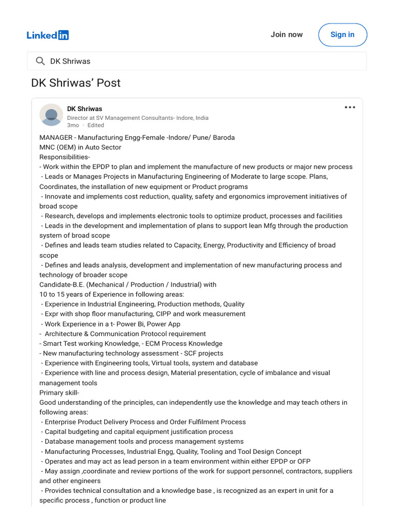 DK Shriwas On LinkedIn MANAGER - Manufacturing en | PDF | Engineering | Industrial Engineering