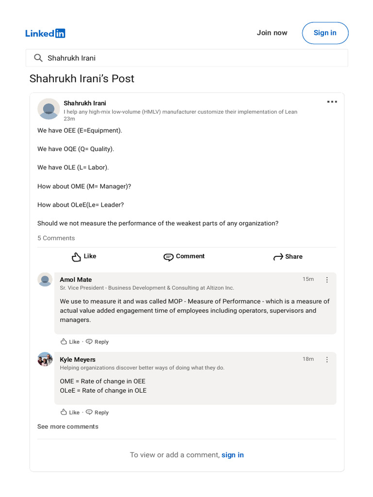 Shahrukh Irani On LinkedIn We Have OEE (E Equipme | PDF | Lean ...