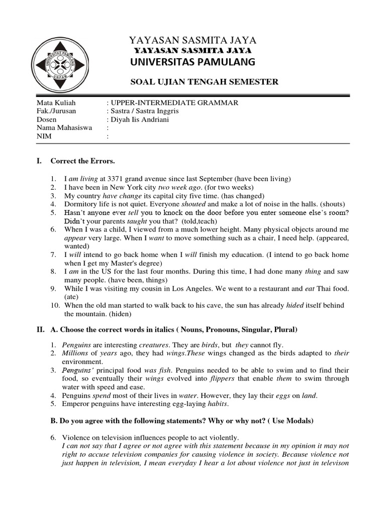 Uts Upper-Int Grammar | PDF | Penguin | Linguistic Morphology