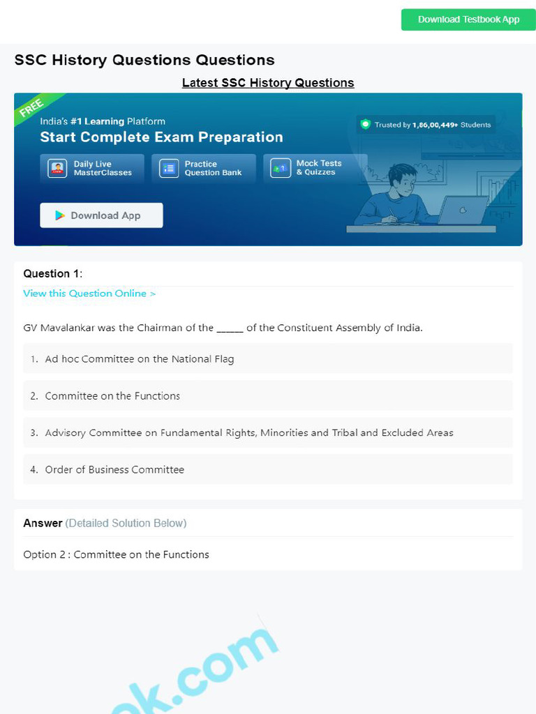 SSC History Questions | PDF