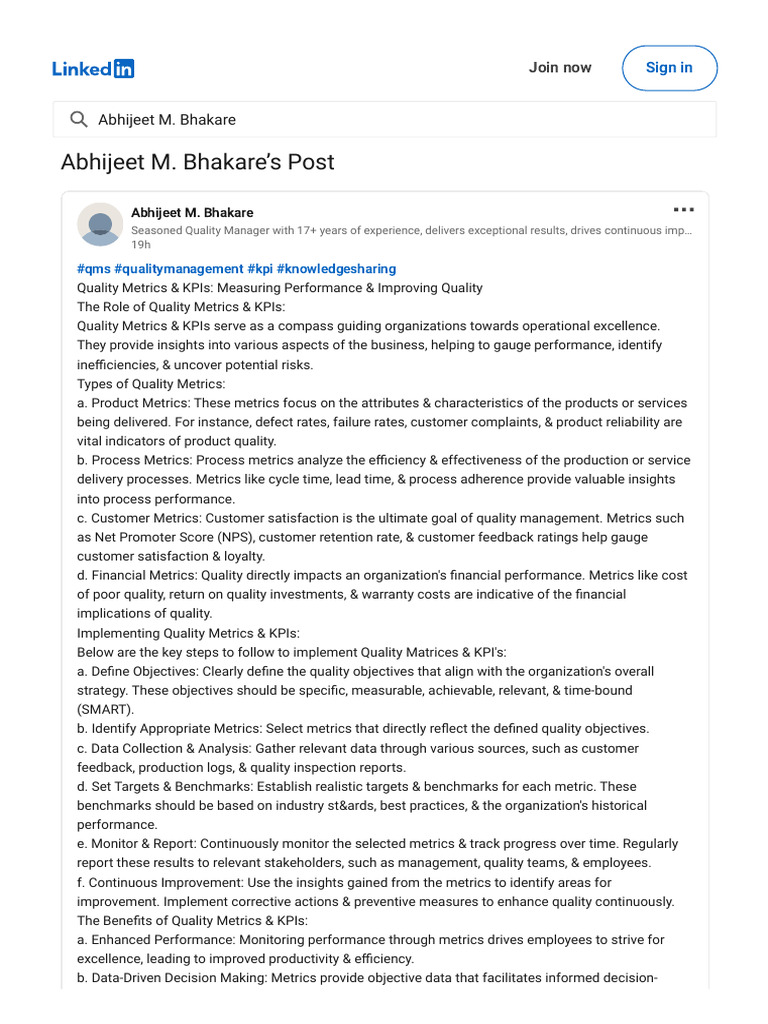 Abhijeet M. Bhakare On LinkedIn #Qms #Qualitymana | PDF | Quality Assurance | Performance Indicator