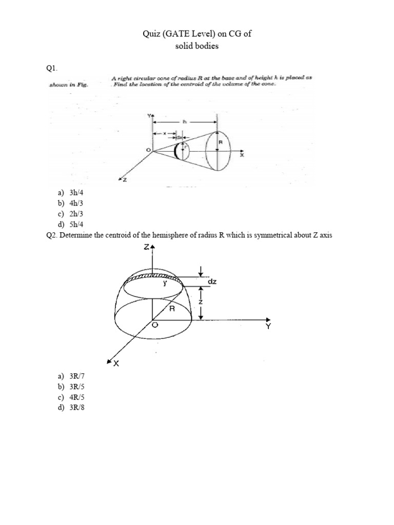 GATE Level Quiz on Centroids of Solids | PDF