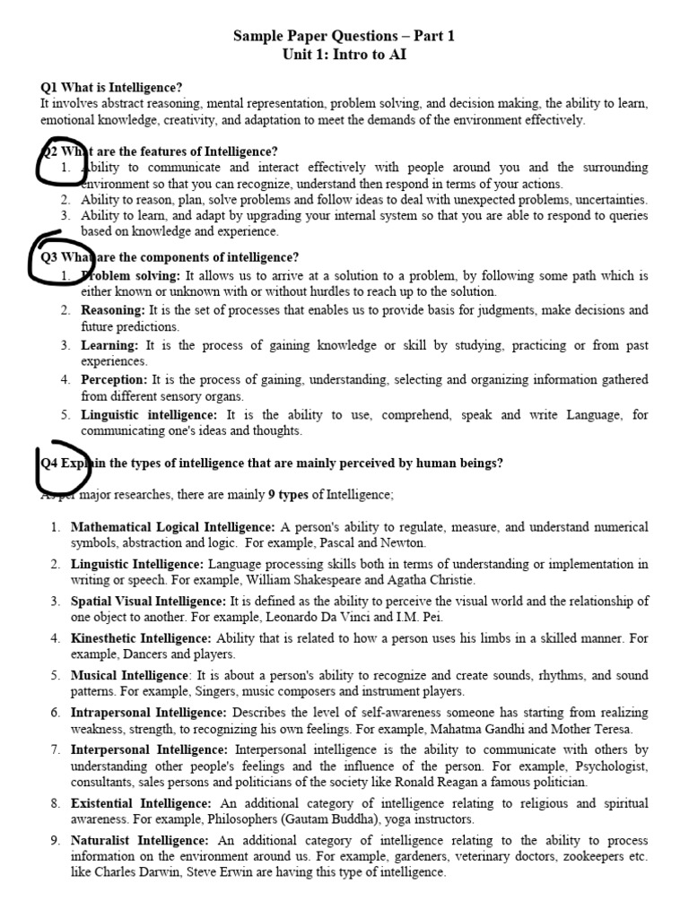 Unit 1 - Sample Paper Questions - Intro To AI (Part 1) | PDF | Artificial Intelligence ...