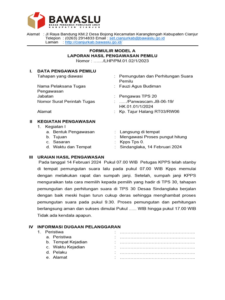 Formulir Model A LHP | PDF