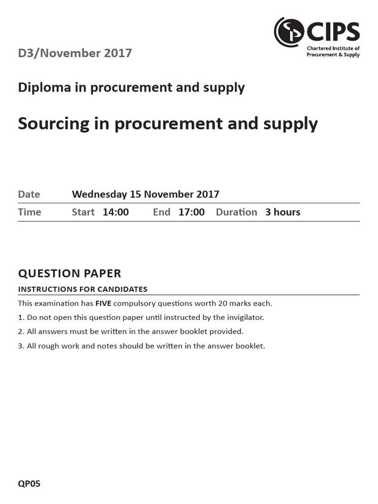 D3 CIPS November 2017 | PDF | Income Statement | Procurement
