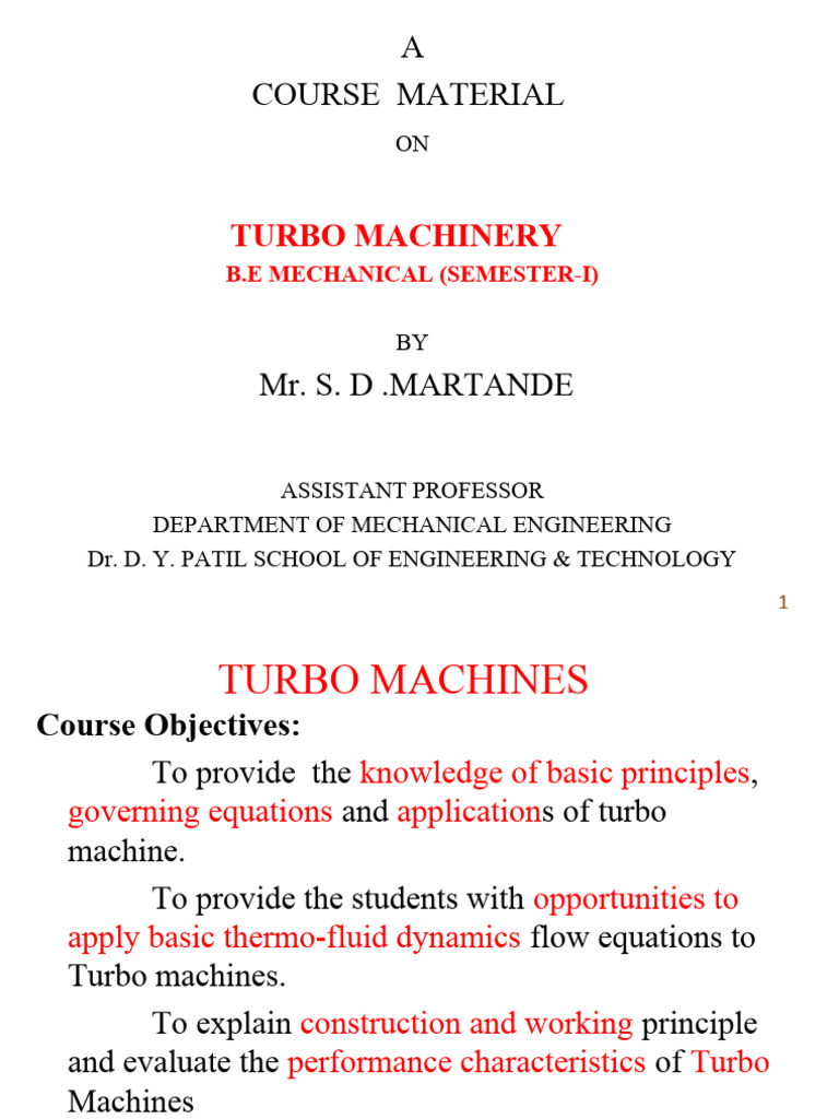 UNIT 1-1 Introduction of Turbo Machines | PDF | Turbine | Turbomachinery