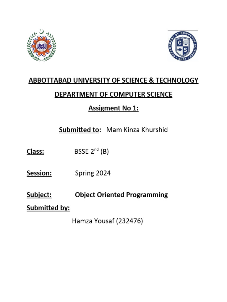 Asgn 1 Object Oriented Programming | PDF | Method (Computer Programming) | Class (Computer ...