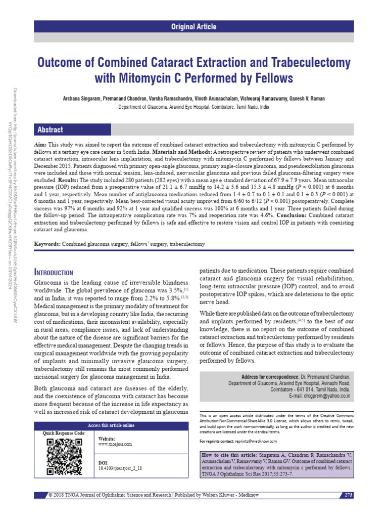 Outcome of Combined Cataract Extraction And.3 | PDF | Glaucoma ...