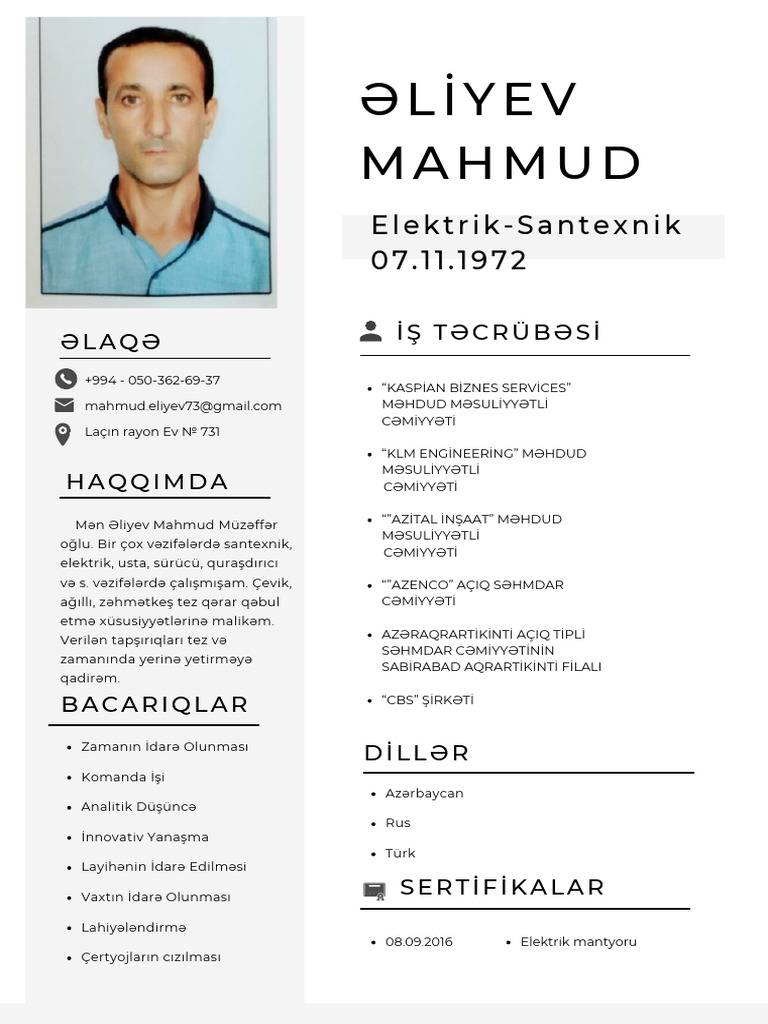 Əliyev Mahmud CV | PDF