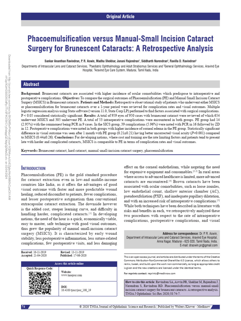 Phacoemulsification Versus Manual Small Incision.3 | PDF | Cataract ...