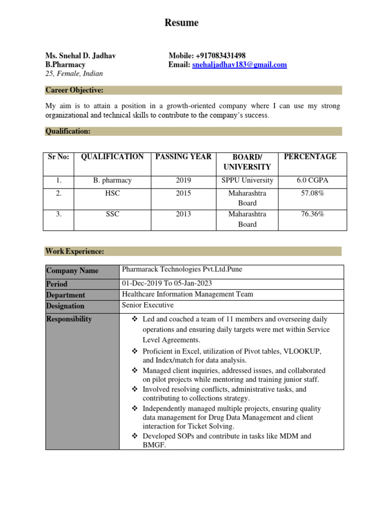 Snehal Resume New Exp | PDF | Business
