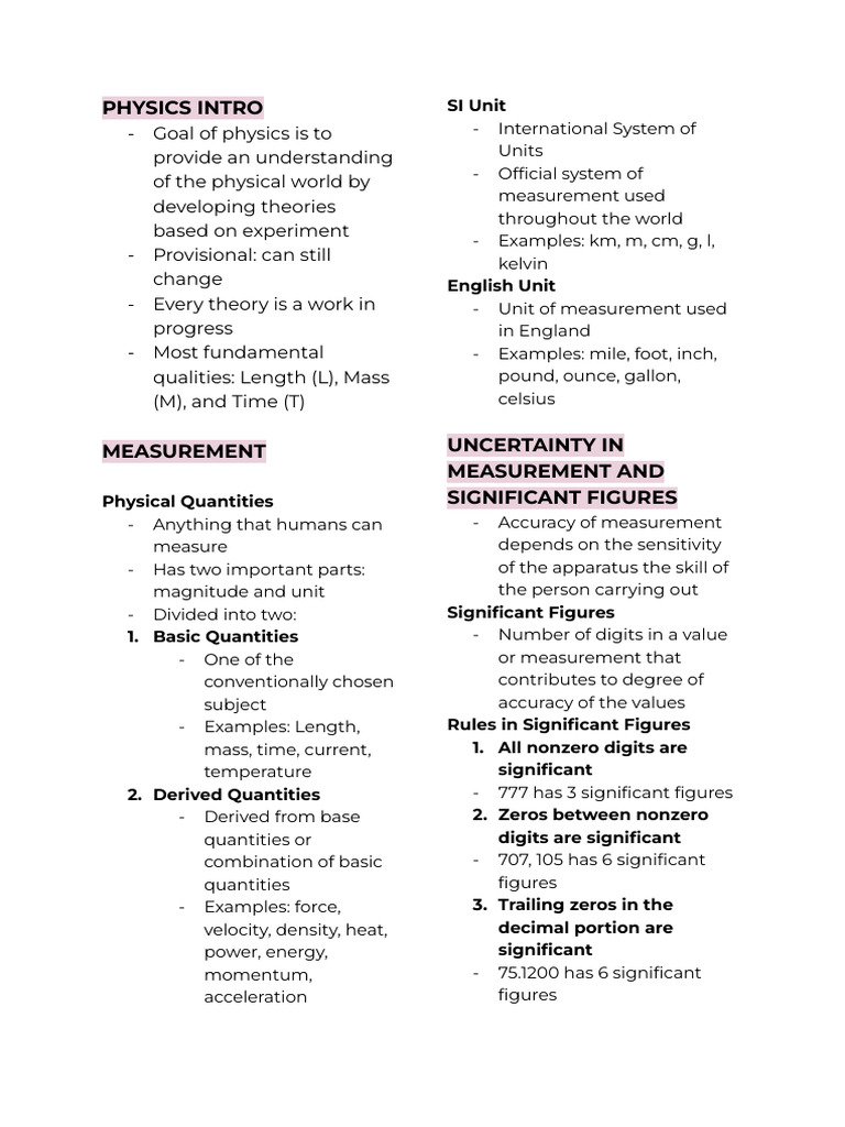 Physics 1st Quarter Reviewer | PDF | Euclidean Vector | Measurement