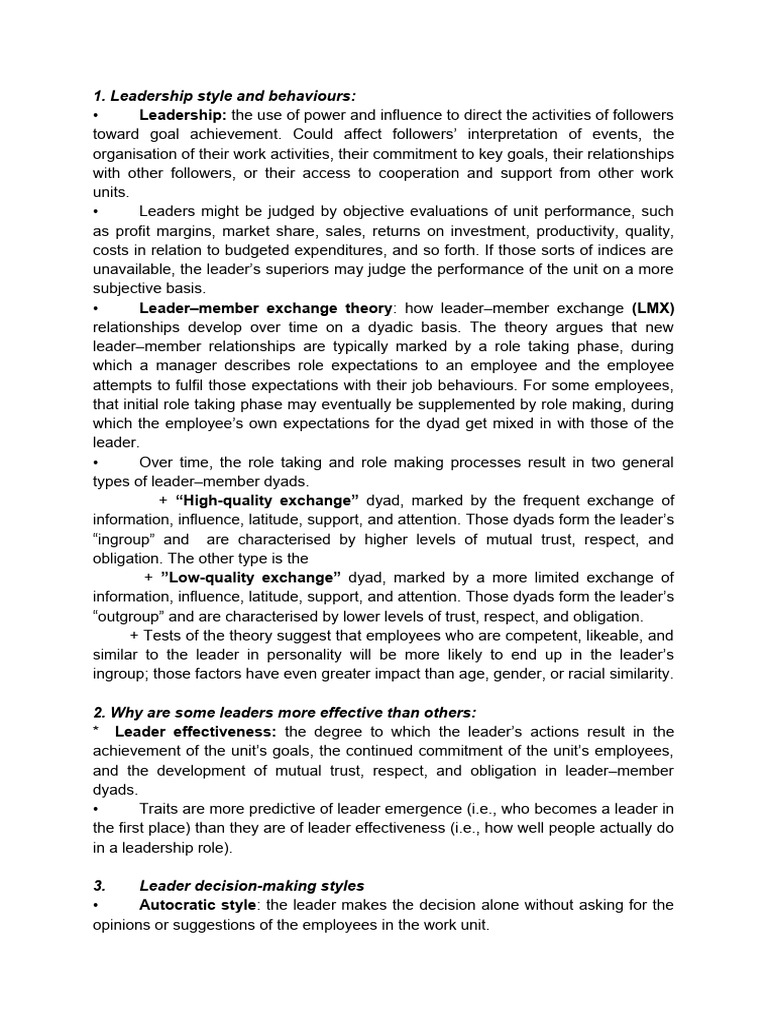 OB - Chapter Summary | PDF | Leadership | Transformational Leadership