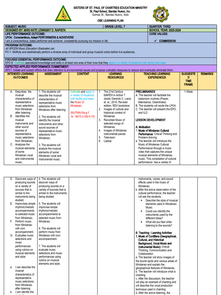 LP Music7 Q3 | PDF | Behavior Modification | Learning