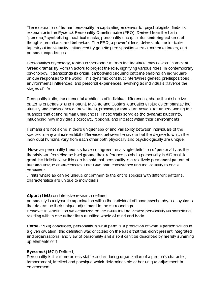 EPQ Basic Concept - Corrected | PDF | Extraversion And Introversion | Behavioural Sciences