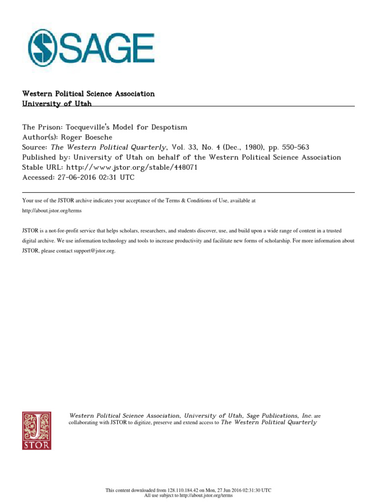 The Prison Tocquevilles Model For Despotism Roger Boesche | PDF ...