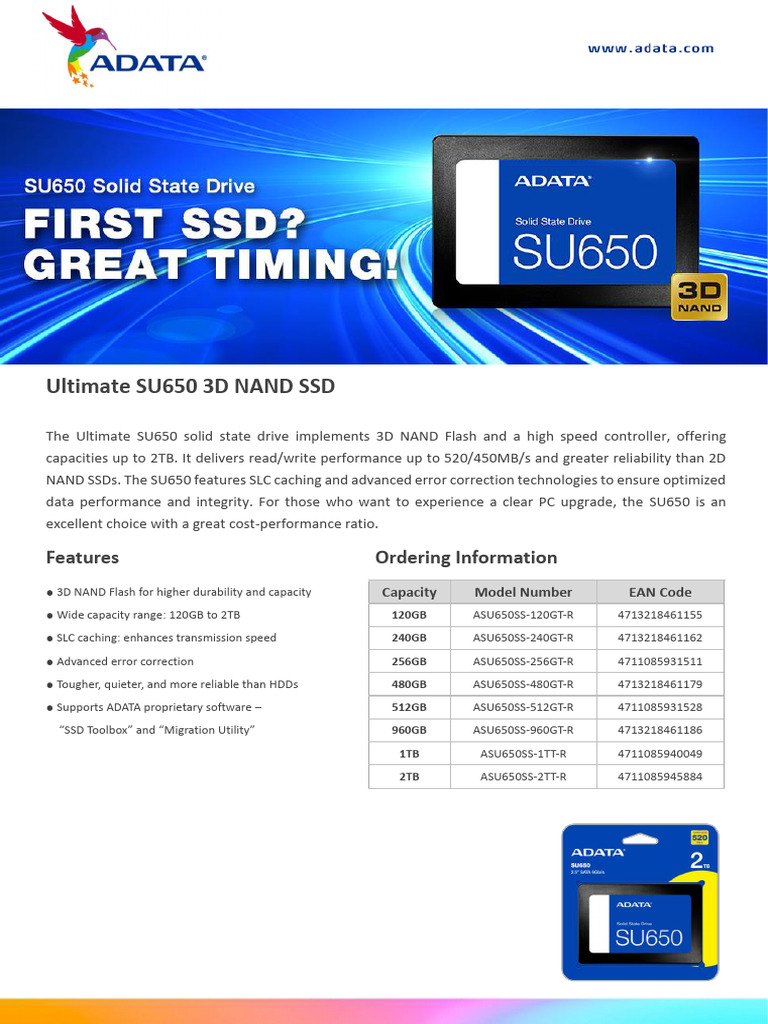 Datasheet Ultimate Su650 25 Inch Sata SSD 20231012 | PDF | Solid State ...