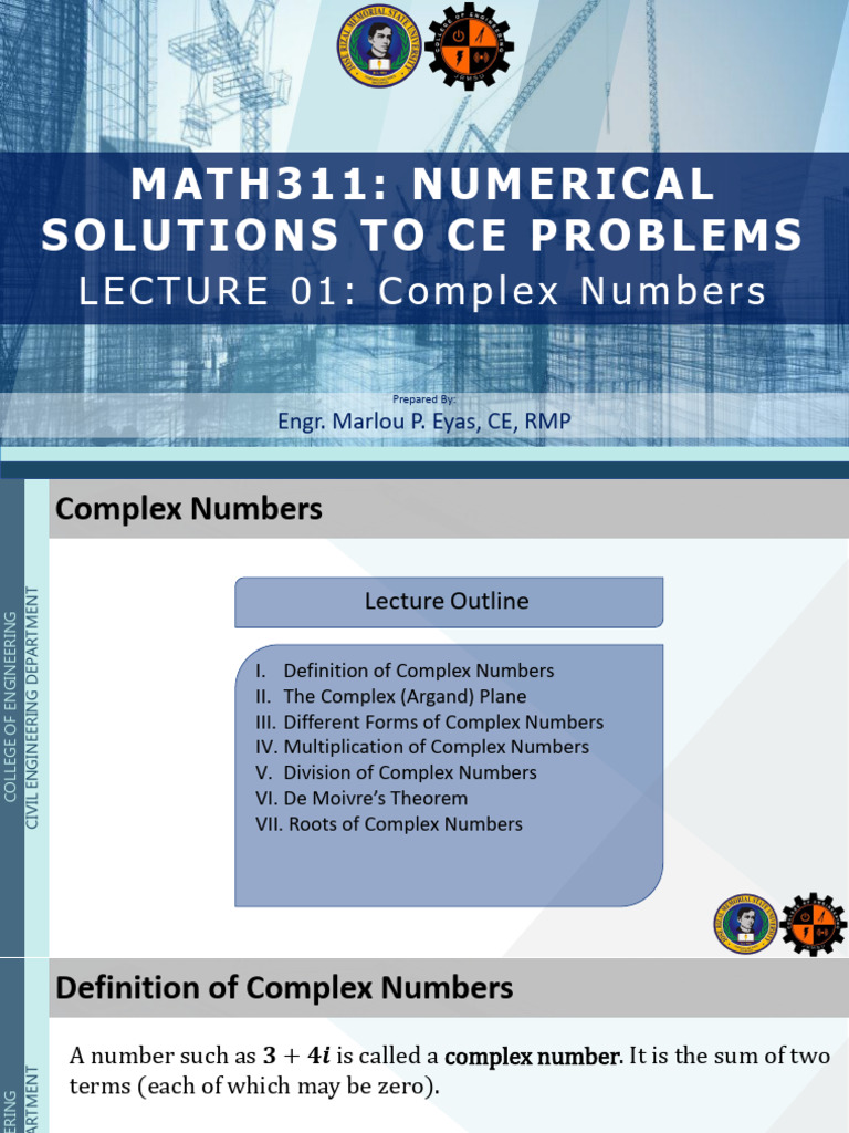 Math111 Lec1-Complex Numbers | PDF | Complex Number | Numbers