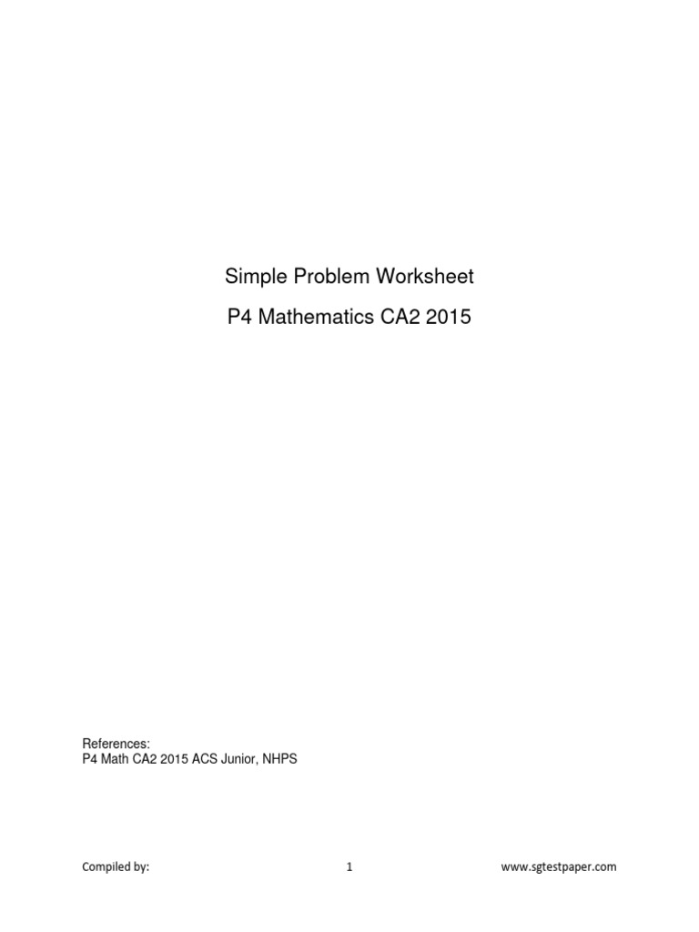 P4 Math CA2 2015 Worksheet Simple Problems | PDF | Rectangle | Euclid