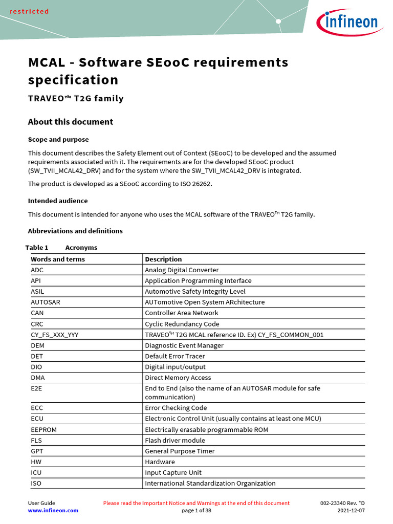 TVII MCAL-Software SEooC Requirements Specification-002-23340 | PDF ...