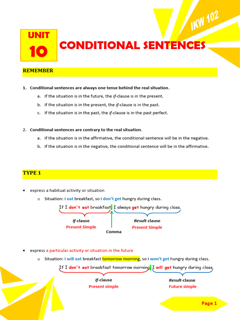 13b U10 Conditionals - Summary | PDF | Verb | Syntax