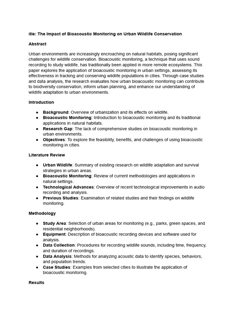 Title - The Impact of Bioacoustic Monitoring On Urban Wildlife ...