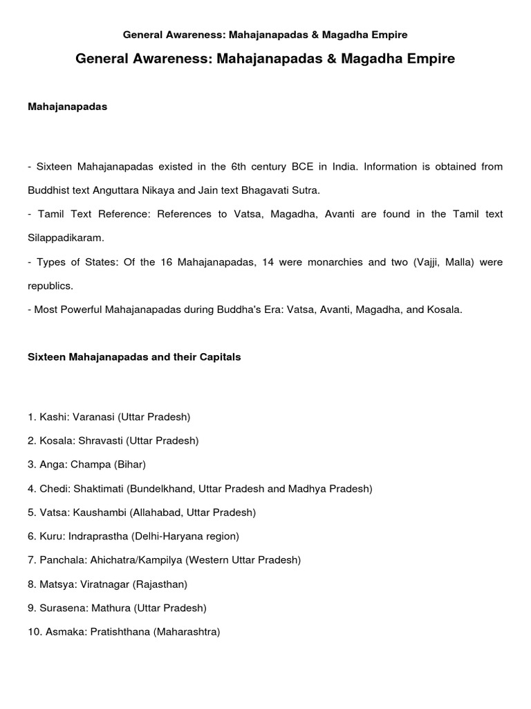 Mahajanapadas Overview and Magadha Empire | PDF | Ancient India