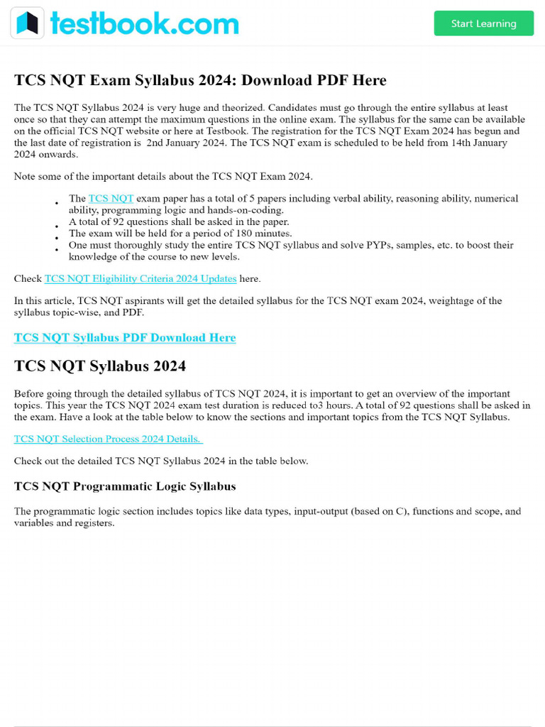 TCS NQT Exam Syllabus 2024 - Download PDF Here | PDF