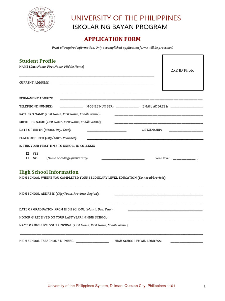 Iskolar NG Bayan Application Form AY 2022 2023 | PDF | Career & Growth