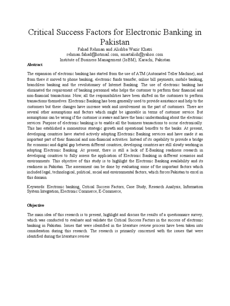 Critical Success Factors of Ebanking - Research Paper | PDF | Online ...