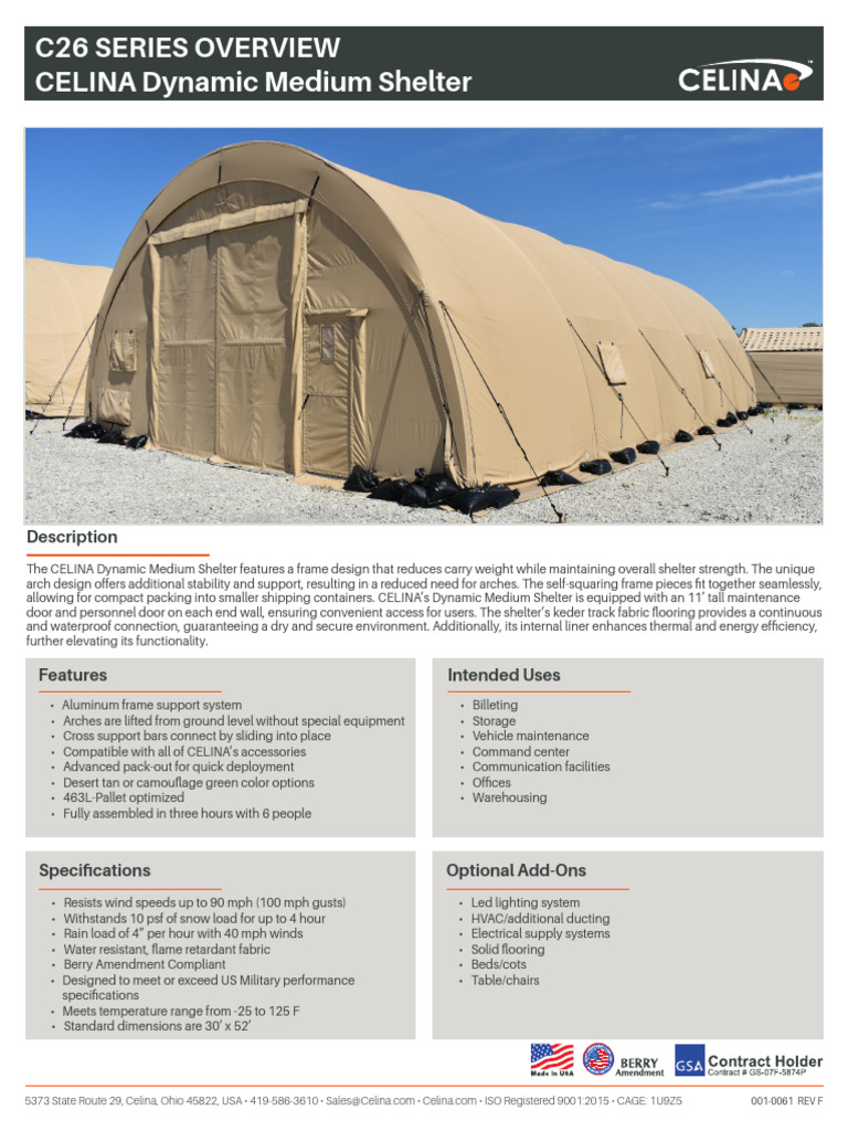 CELINA Dynamic Medium Shelter Overview | PDF | Door | Building Engineering