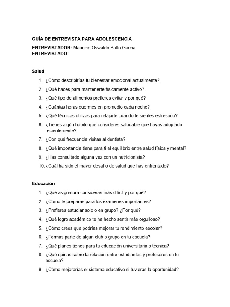 Guia de Entrevista de Adolescencia.. | PDF | Amistad