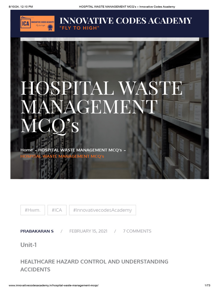 Hospital Waste Management MCQs Guide | PDF | Waste | Personal Protective Equipment