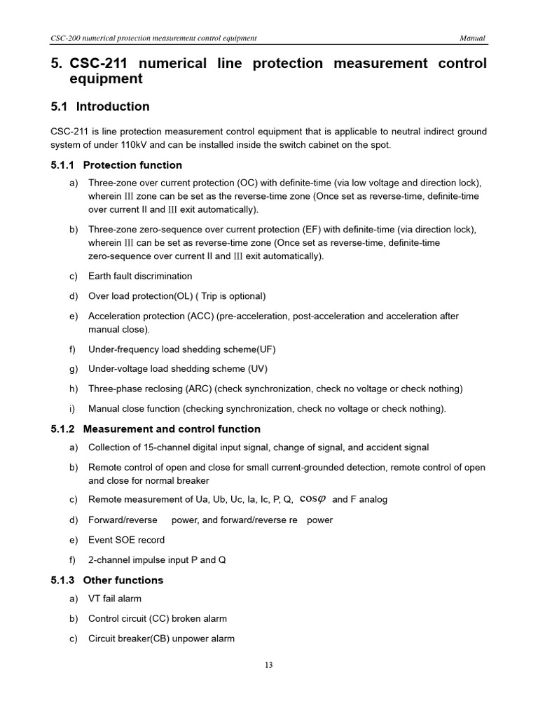 CSC-211 - Numerical Line Protection Measurement Control Equipment | PDF | Electronic Engineering ...