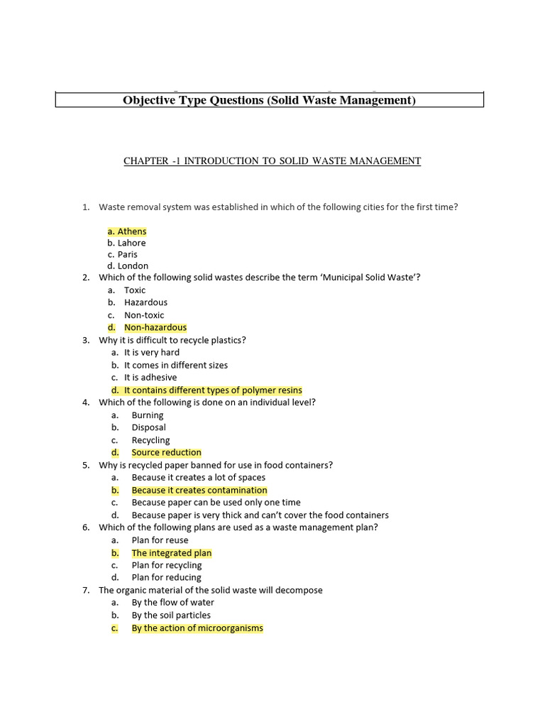 MCQ - SWM | PDF | Municipal Solid Waste | Waste Management