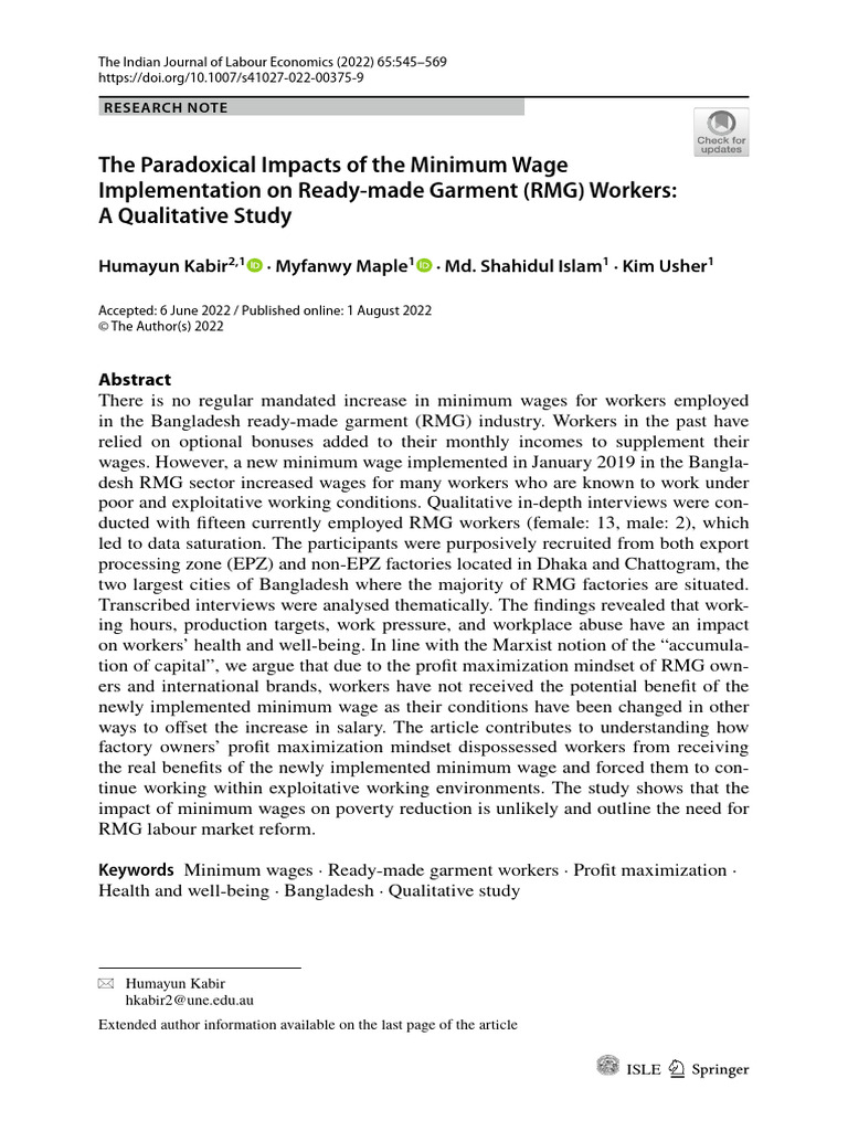 The Paradoxical Impacts of The Minimum Wage Implementation On Ready-Made Garment (RMG) Workers ...
