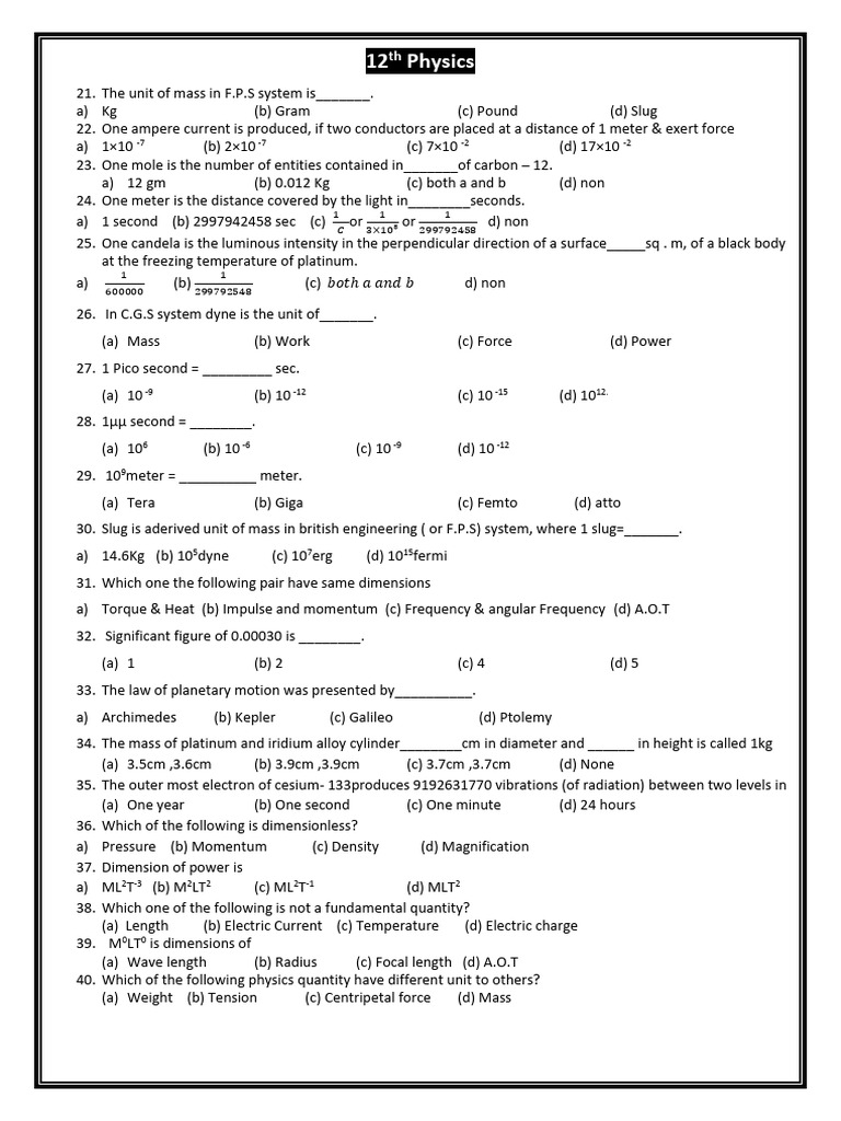 12th Physics | PDF | Physical Phenomena | Metrology