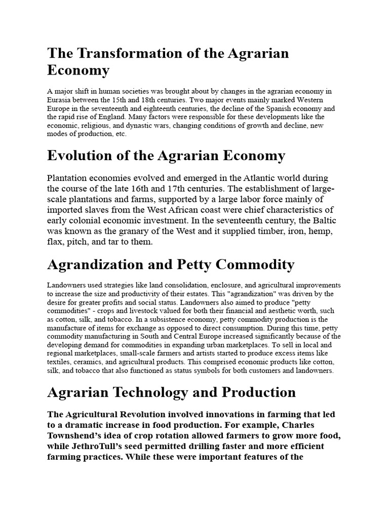 Agrarian Economy Transformation (15th-18th Century) | PDF | Agriculture ...